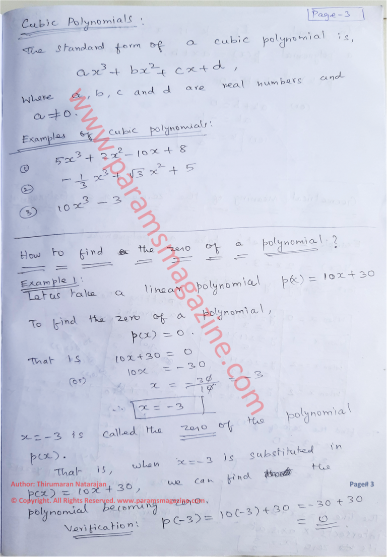 Polynomials - Maths Notes - Class-10 - CBSE - Mathematics - Chapter-2 ...